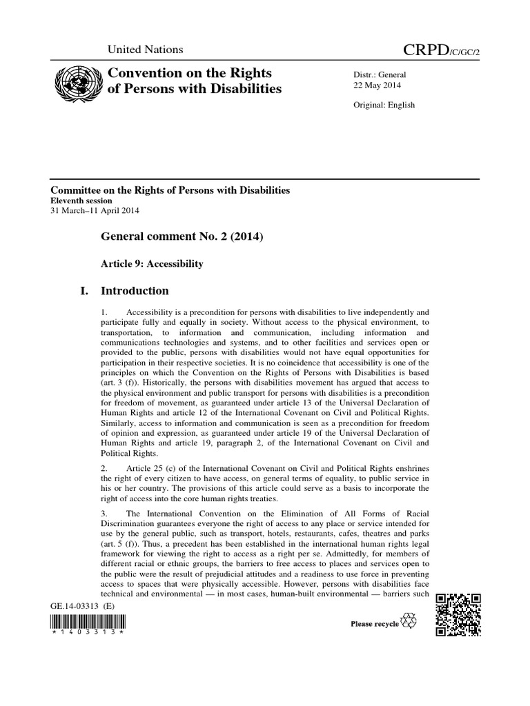 CRPD General Comment No. 2: Accessibility | PDF | Accessibility ...