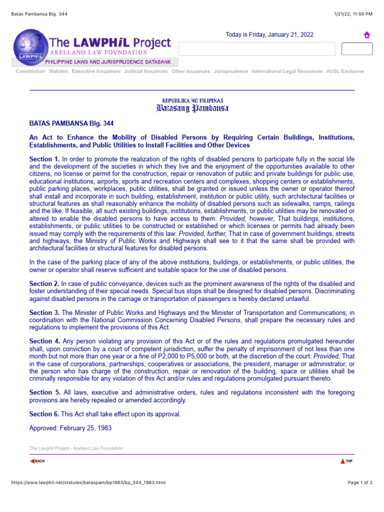 Batas Pambansa Blg. 344 | PDF