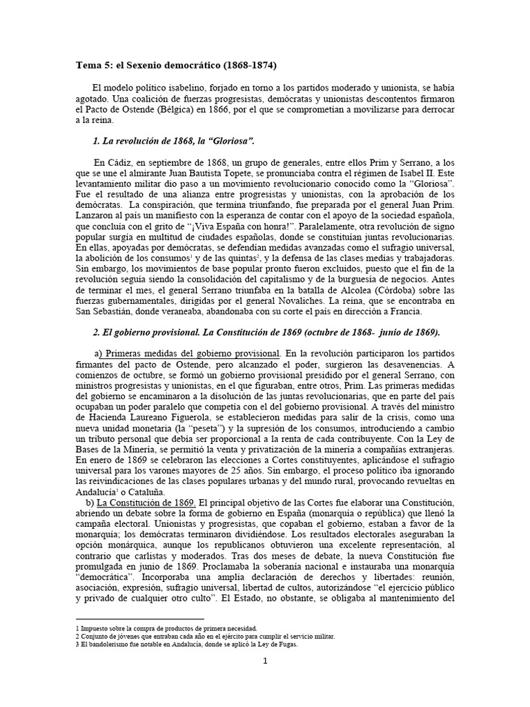El Sexenio Democratico Historia | PDF