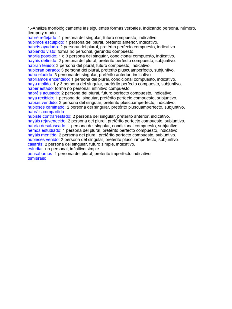 Análisis morfológico de verbos en español | PDF