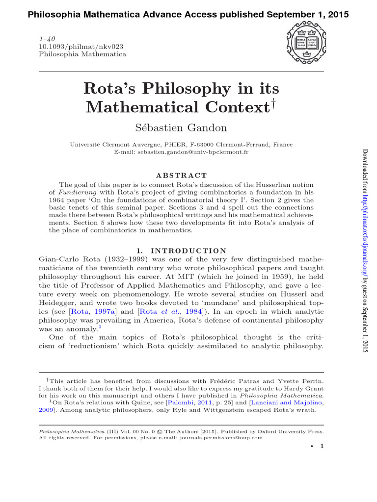 Rota's Philosophy in Mathematical Context | PDF | Combinatorics | Function (Mathematics)