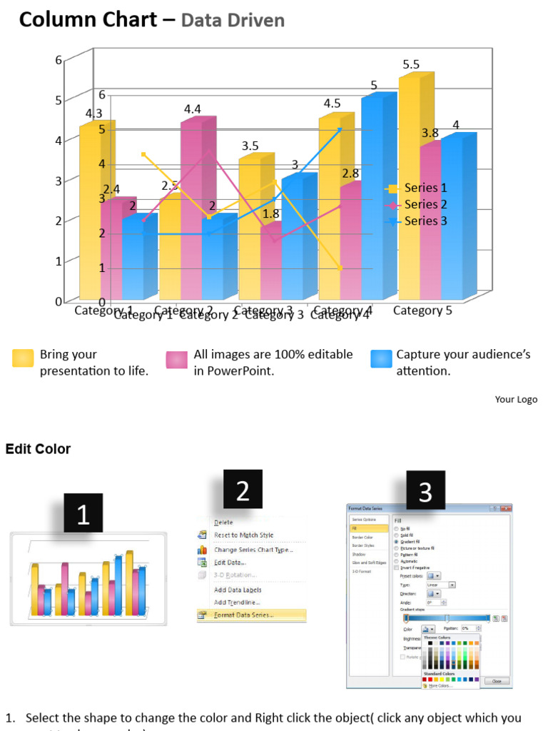 Data Driven 3D Grouped Data Bar Chart Powerpoint Slides | PDF