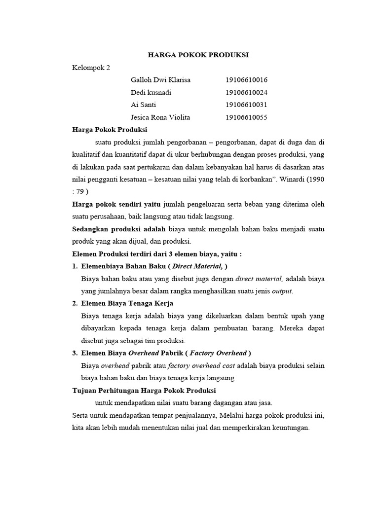Elemen Harga Pokok Produksi | PDF