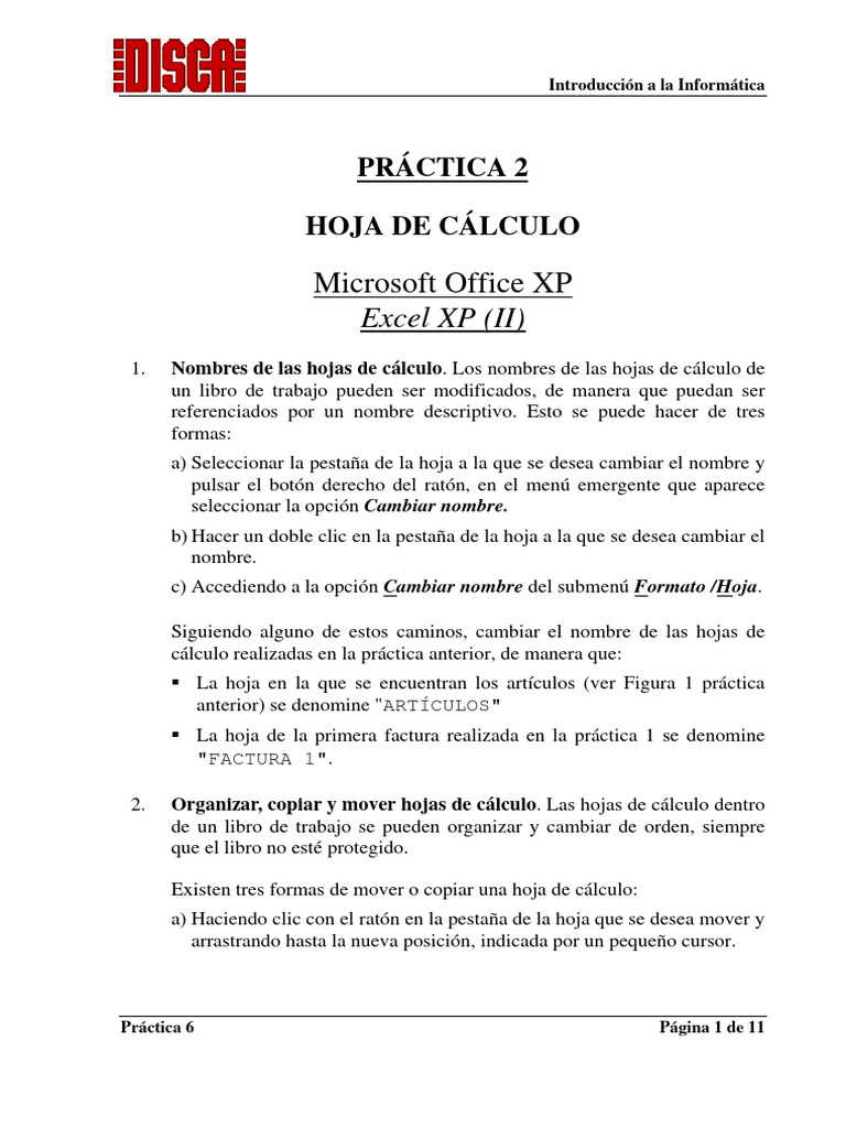p04 - Excel - XP - 2 | PDF | Hoja de cálculo | Ventana (informática)