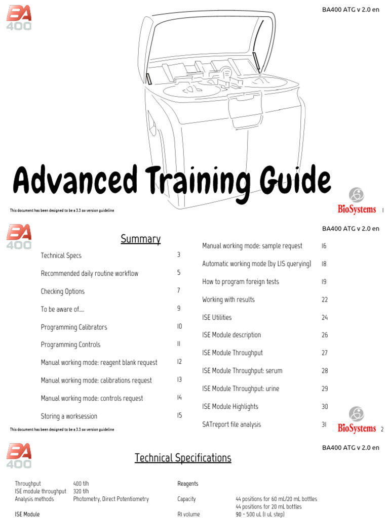 BA400 Analyzer User Manual Guide | PDF | Accuracy And Precision | Chemistry