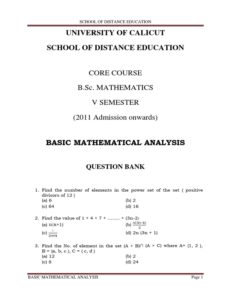 QB VSem Basic Mathematic Analysis | PDF | Real Number | Prime Number