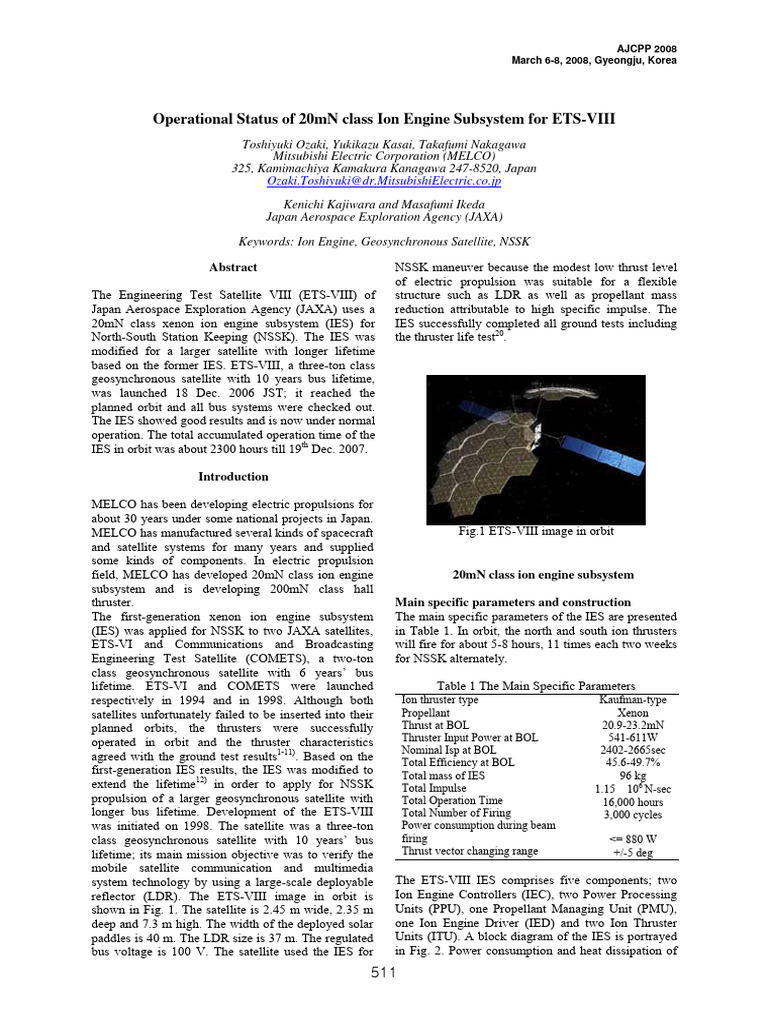 Operational Status of 20mN Class Ion Engine Subsystem For ETS-VIII | PDF