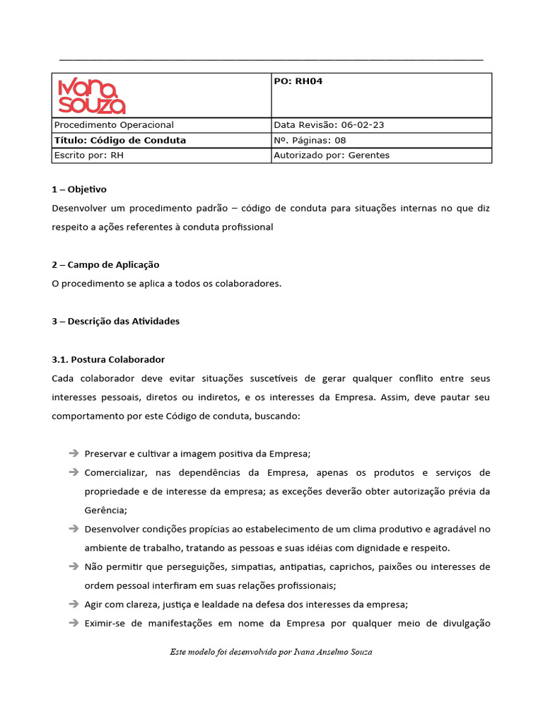 18 Modelo Código de Conduta | PDF | Gestão de recursos humanos | Business