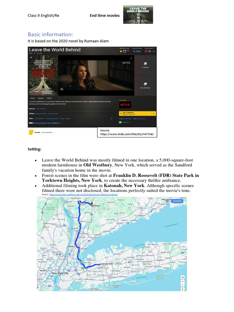 Leave The World Behind Viewing Guide English Grade 9 Introduction and ...