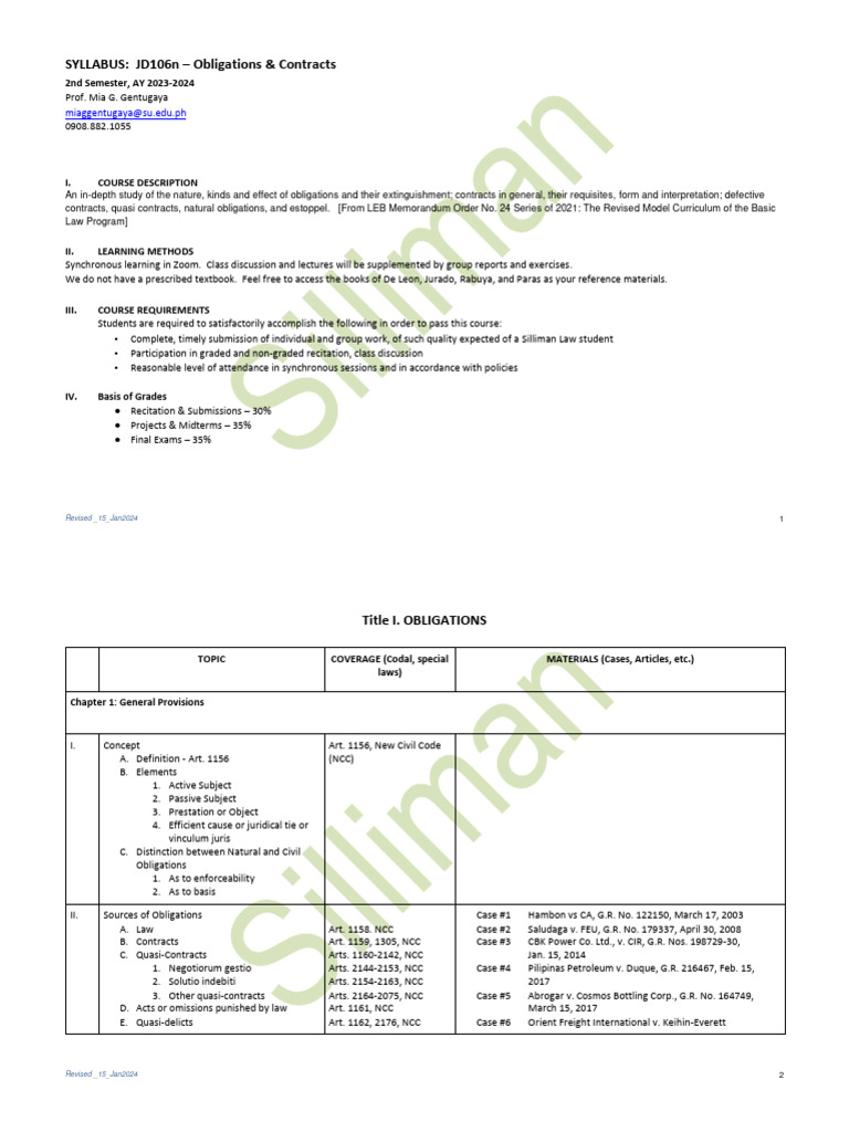 Syllabus Oblicon-2024 | PDF | Interest | Guarantee