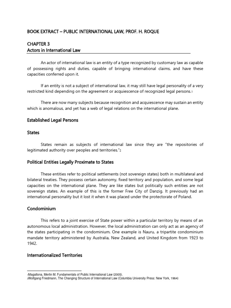 Book Extract Chapter 3. Actors in International Law. PIL Prof. H. Roque 1 | PDF | Sovereign ...