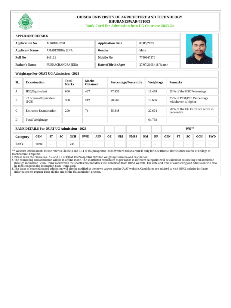 Ouat Ug Rank Card | Download Free PDF | Student Assessment And ...