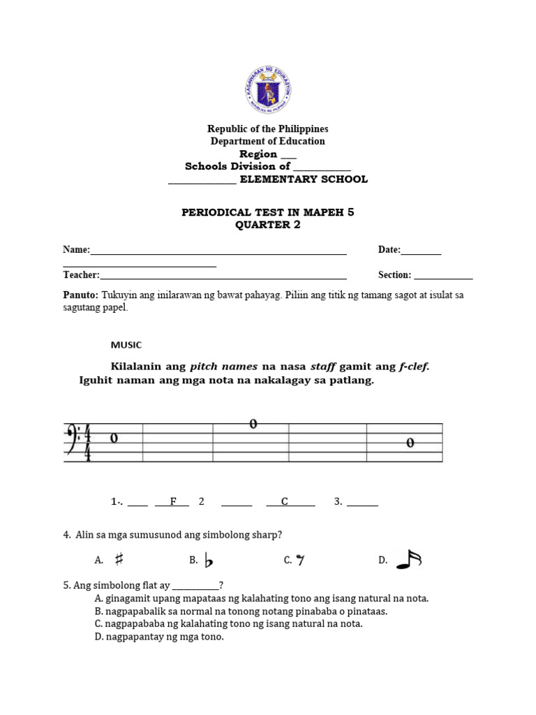2ND Quarter Periodic Test Mapeh 5 | PDF