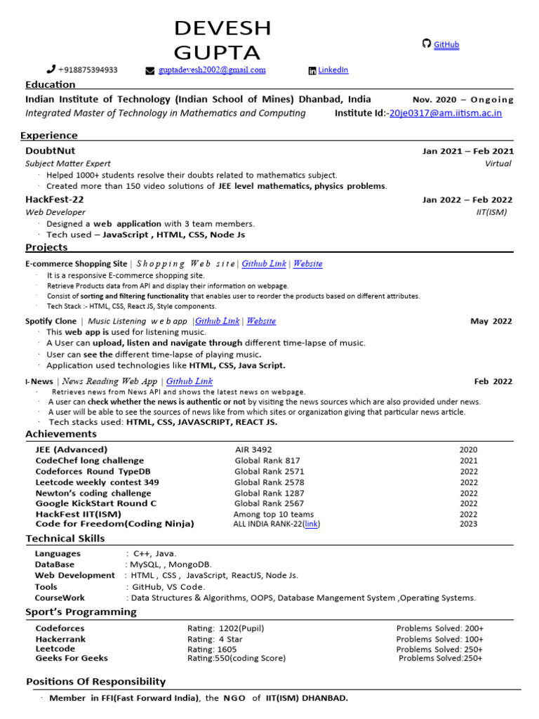 Off Campus Resume | PDF | World Wide Web | Internet & Web