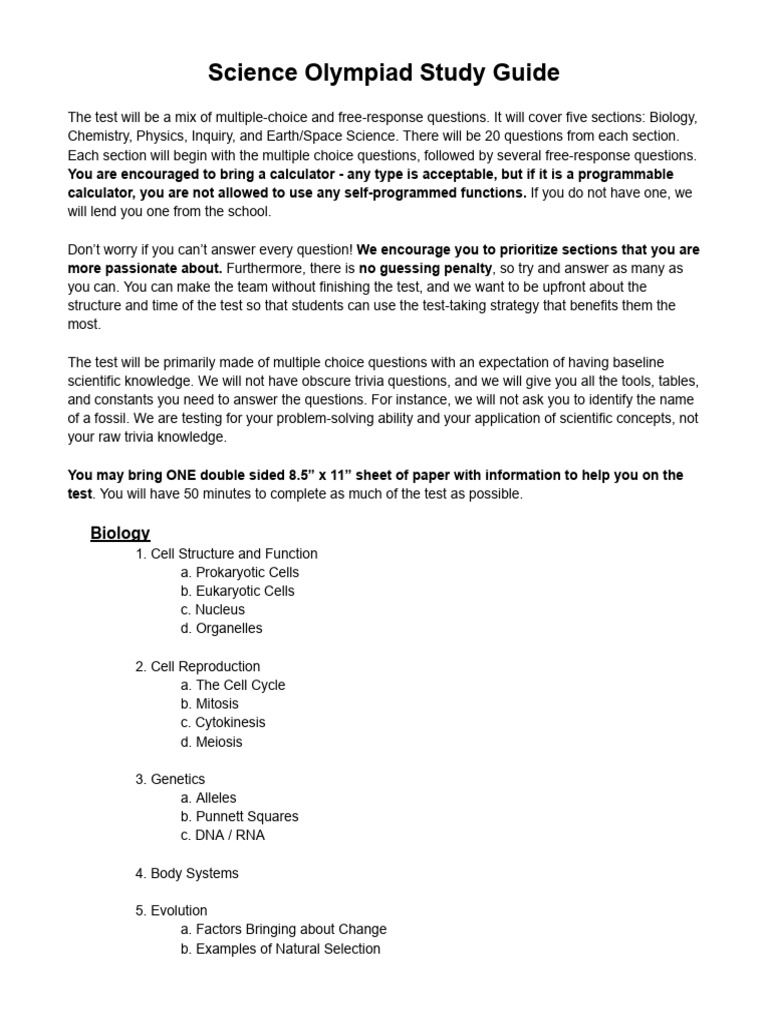 Science Olympiad Study Guide 2023-24 | PDF | Chemistry | Chemical Compounds