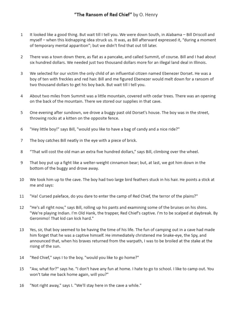 Reavis - The Ransom of Red Chief - O. Henry | PDF