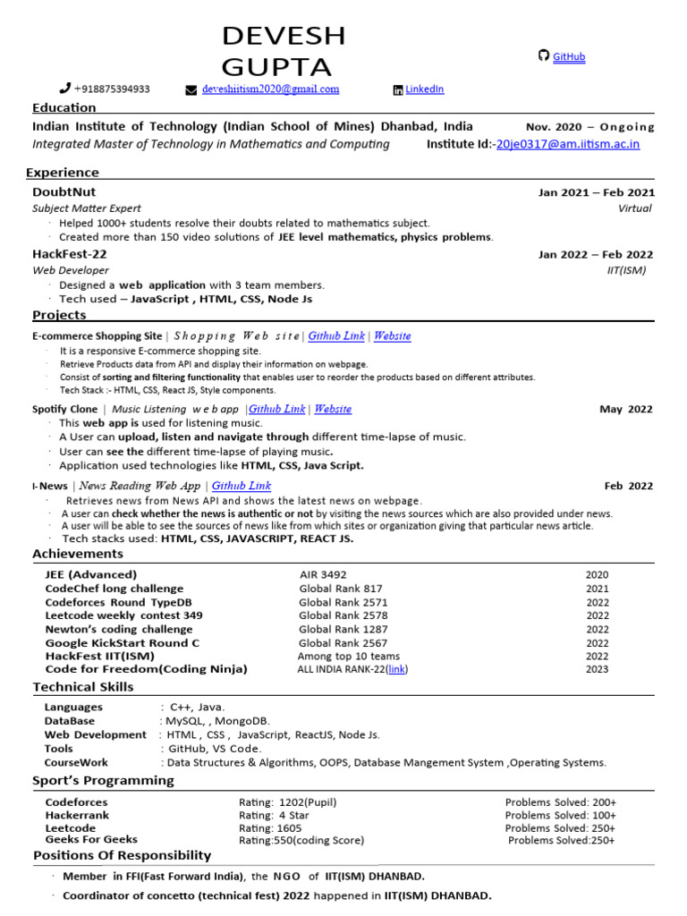 Off Campus Resume | PDF | Java Script | World Wide Web