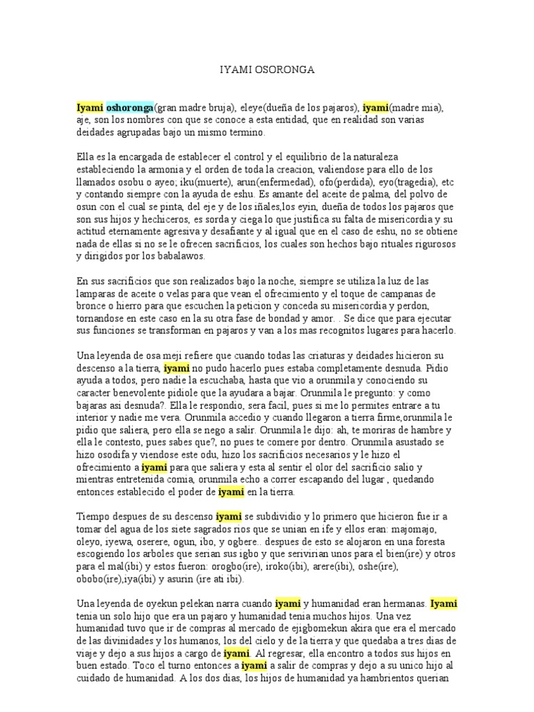 Iyami Osoronga | PDF | Santeria | Religión y creencia