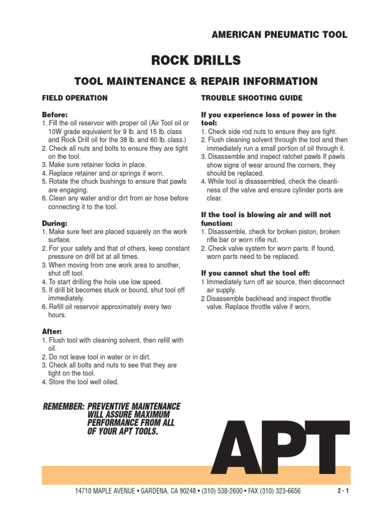 APT Rock Drills Parts | Download Free PDF | Drill | Valve