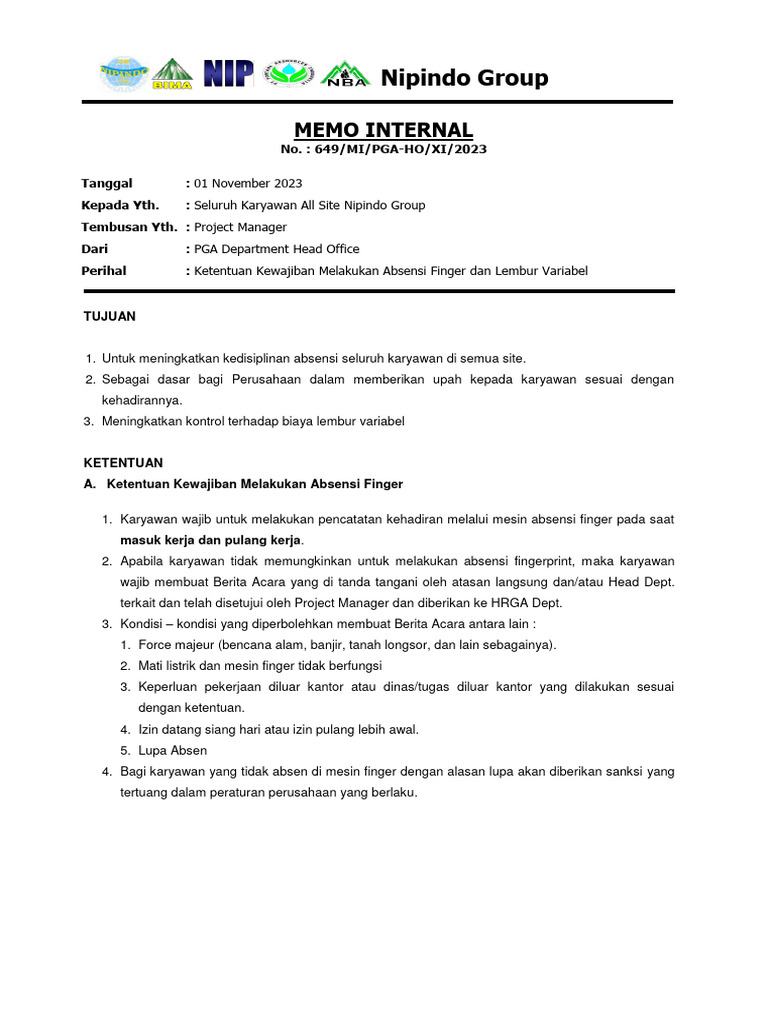 Ketentuan Absensi dan Lembur Karyawan | PDF | Teknologi & Rekayasa