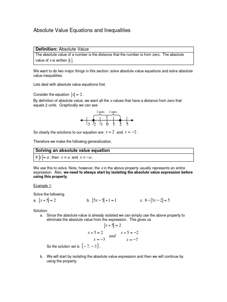 Absolute Value Equations and Inequalities | PDF | Inequality ...