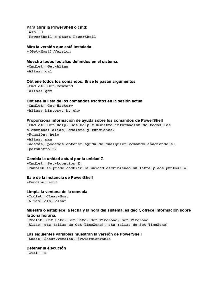 Comandos - PowerShell | PDF | Archivo de computadora | Gestión de tecnología de la información