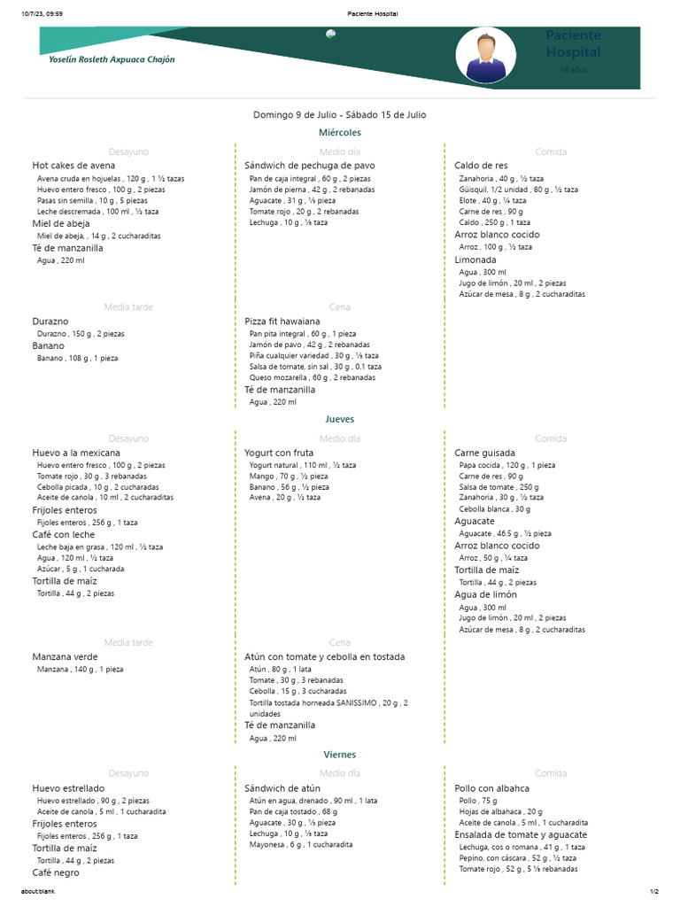 Paciente Hospital Sema 1 | PDF | Cocina occidental | Cocinando