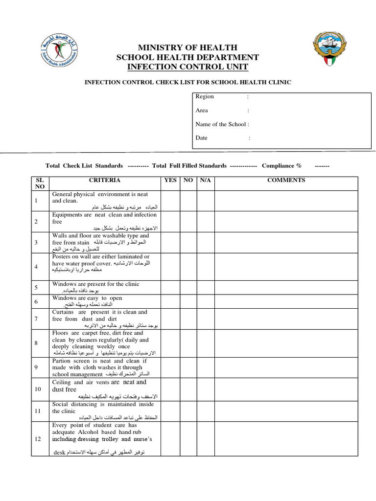 Infection Control Checklist for Schools | PDF | Hand Washing | Hygiene