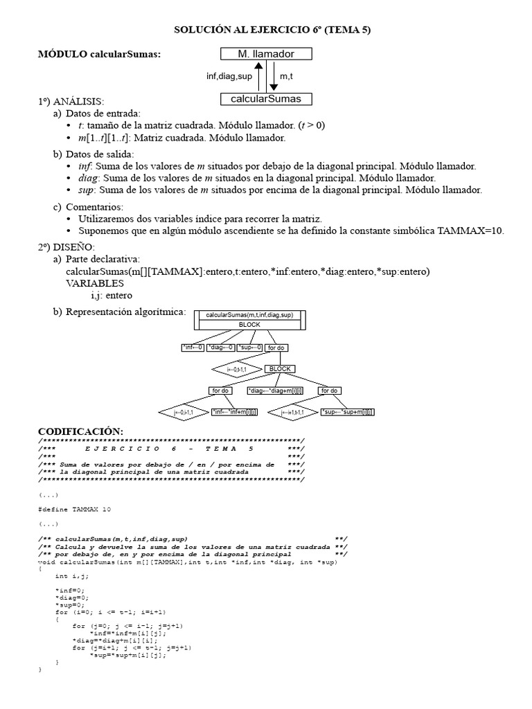 Solución Al Ejercicio 6º (Tema 5) Módulo Calcularsumas:: M, T Inf, Diag, Sup | PDF | Matriz ...