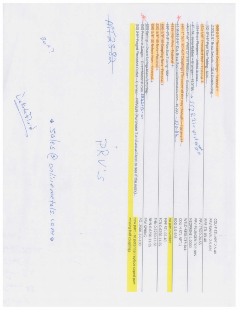 PRV Parts List | PDF