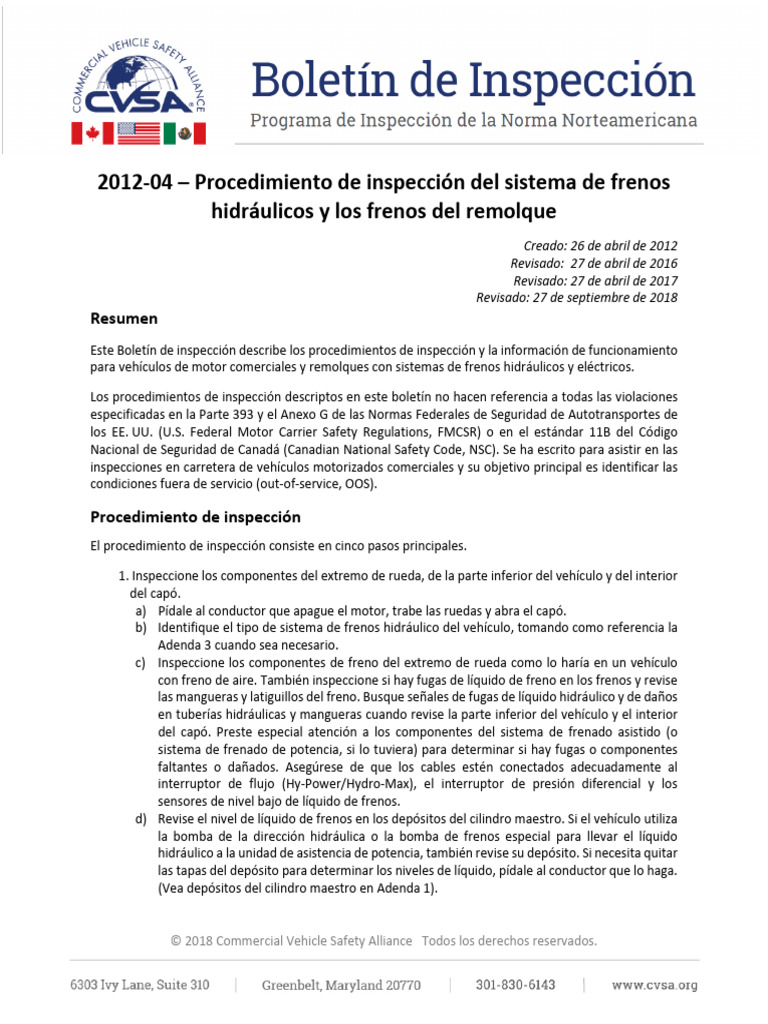 2012 04 Inspection Bulletin Spanish | PDF | Sistema de freno ...