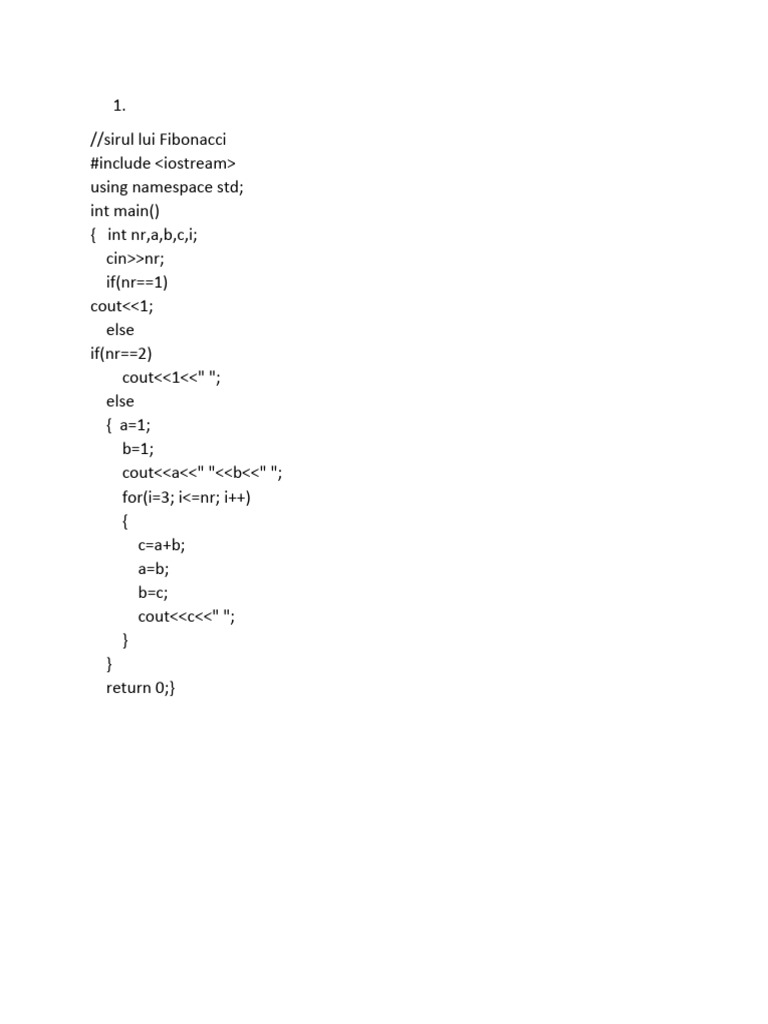 Sirul lui Fibonacci în C++ | PDF | Technology & Engineering