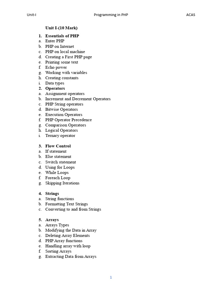 Unit 1 - PHP Question Bank | PDF | Php | Dynamic Web Page