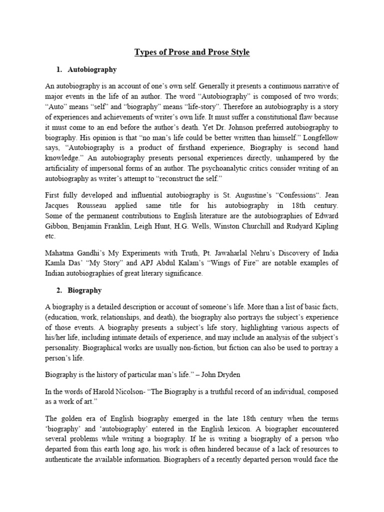 Types of Prose and Prose Style | PDF | Essays | Autobiographies