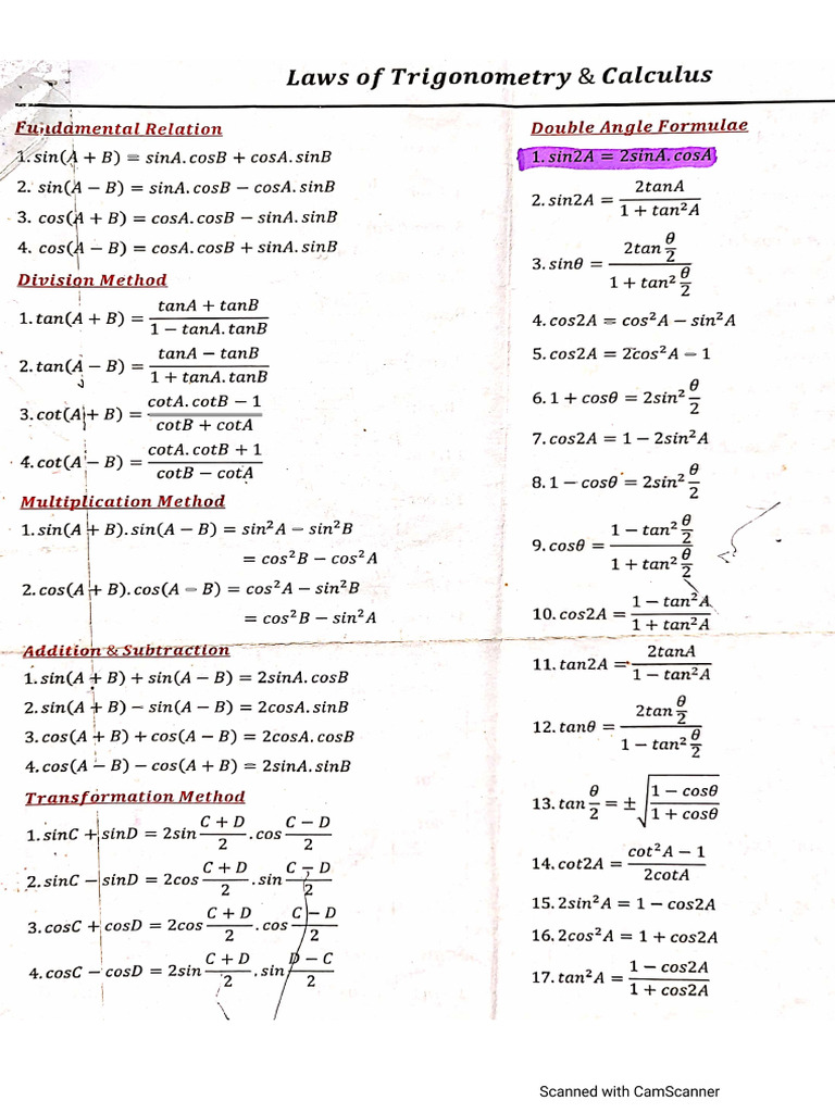 Trigonometry and Calculas Formula | PDF