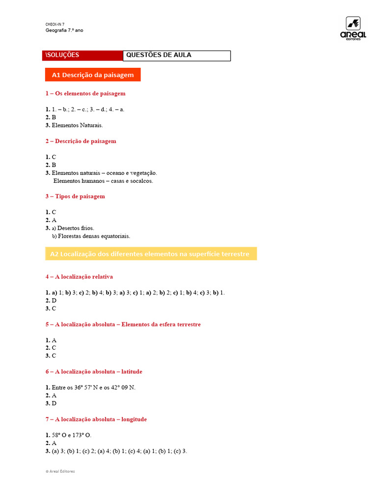 Ae chk7 Solucoes Qa Geo 7º | PDF | Mapa | Europa