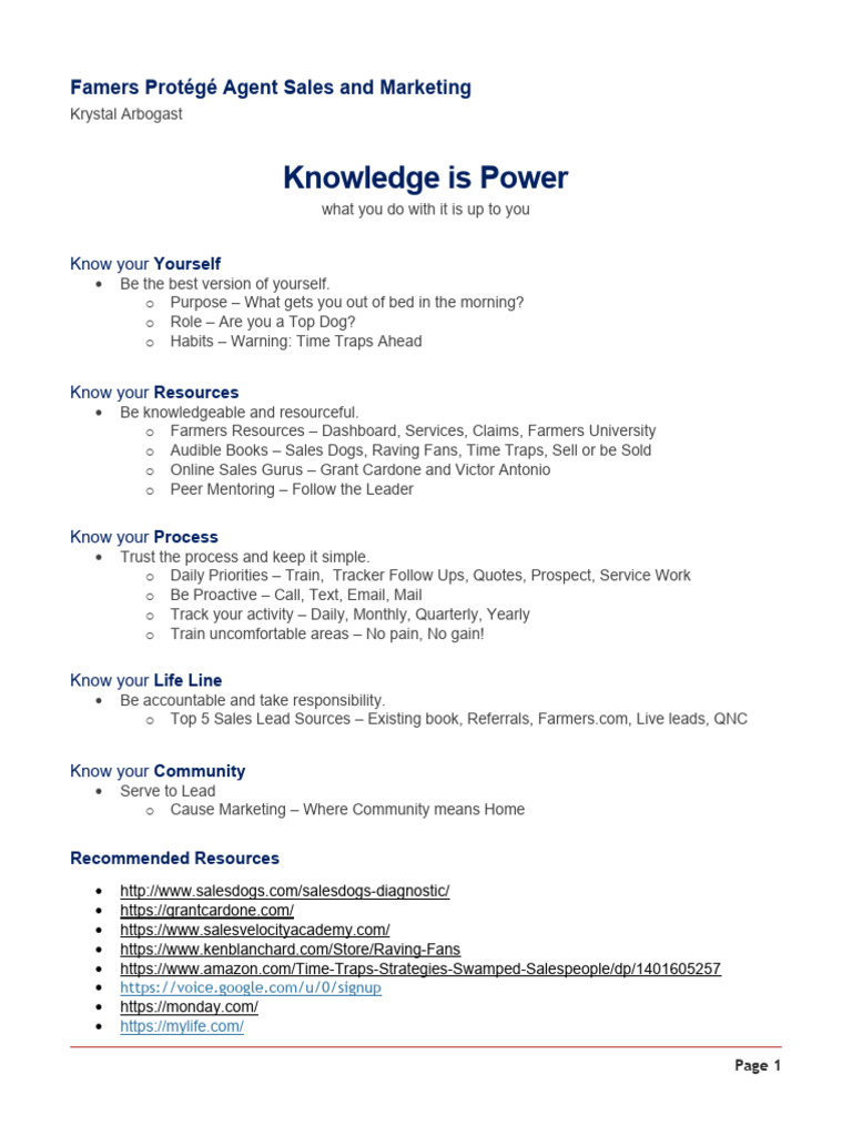 Farmers Insurance Protege - Tips For Success | PDF | Career & Growth ...