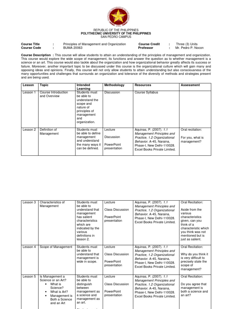 Principles of Management Course Overview | PDF | Lecture | Microsoft ...