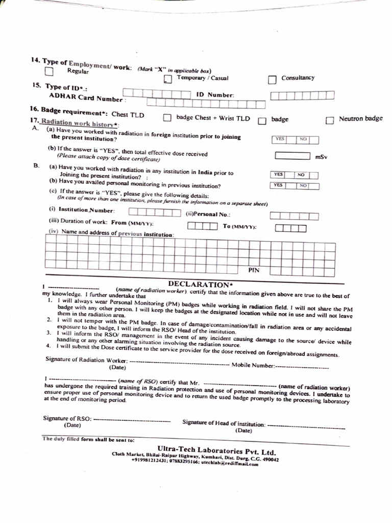 TLD Form | PDF | Radiography | Radiology