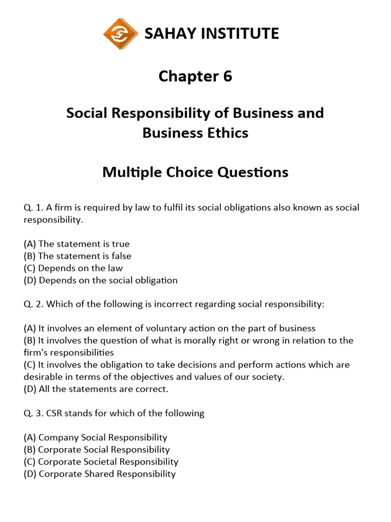 Social Responsibility of Business and Business Ethics | PDF | Corporate ...