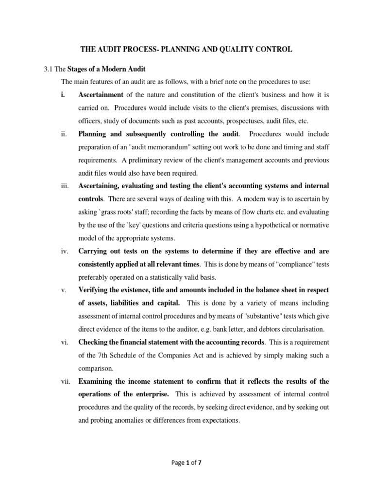 LESSON 5 - THE AUDIT PROCESS-Planning and Quality Control | PDF | Audit | Financial Audit
