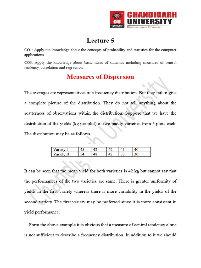 Lecture 5 (Measure of Dispersion) | PDF