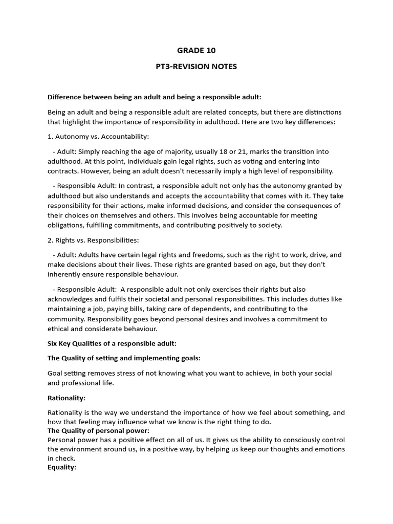GRADE 10-Revision Notes | PDF | Adults | Empathy
