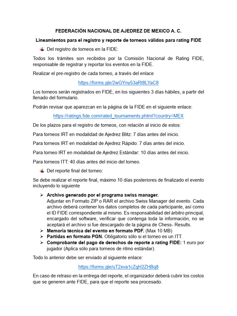 Lineamientos Rating FIDE | PDF | Ajedrez