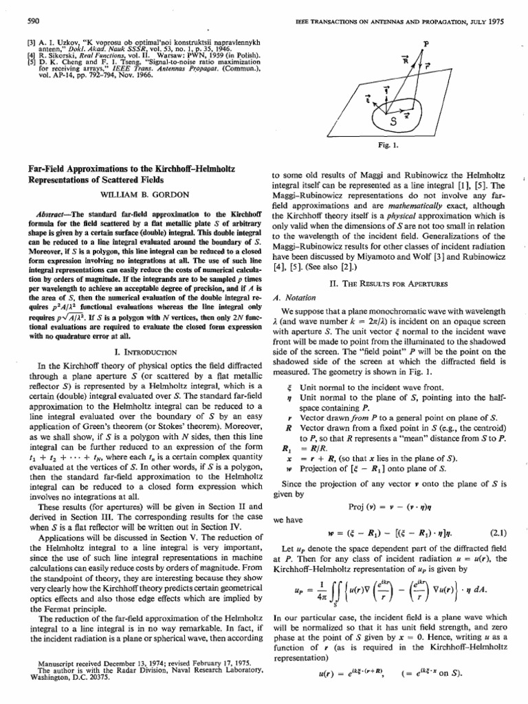 1975, Gordon, Far-Field Approximations To The Kirchhoff-Helmholtz | PDF | Diffraction | Resonance