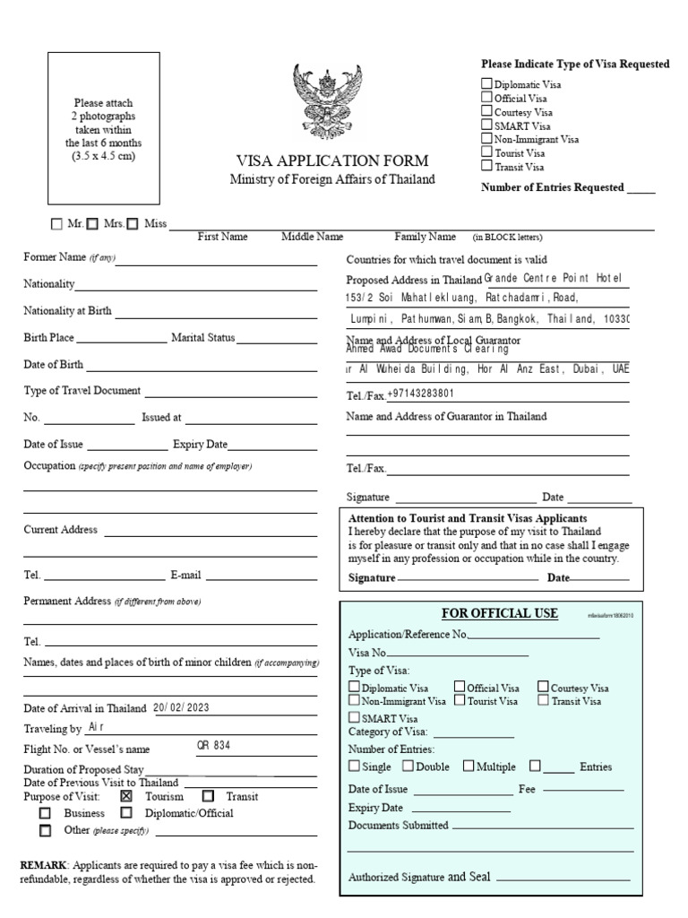 VISA Form | PDF | Travel Visa | Thailand