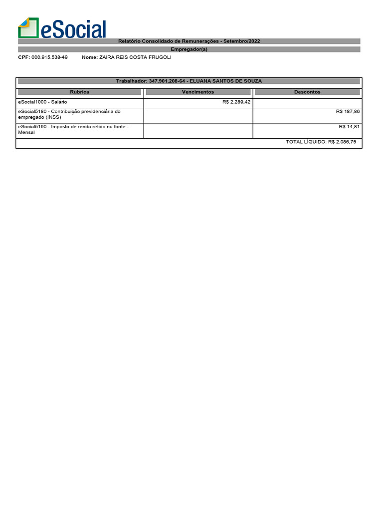 ESocial Relatorio Consolidado Remuneracoes Setembro 2022 | PDF