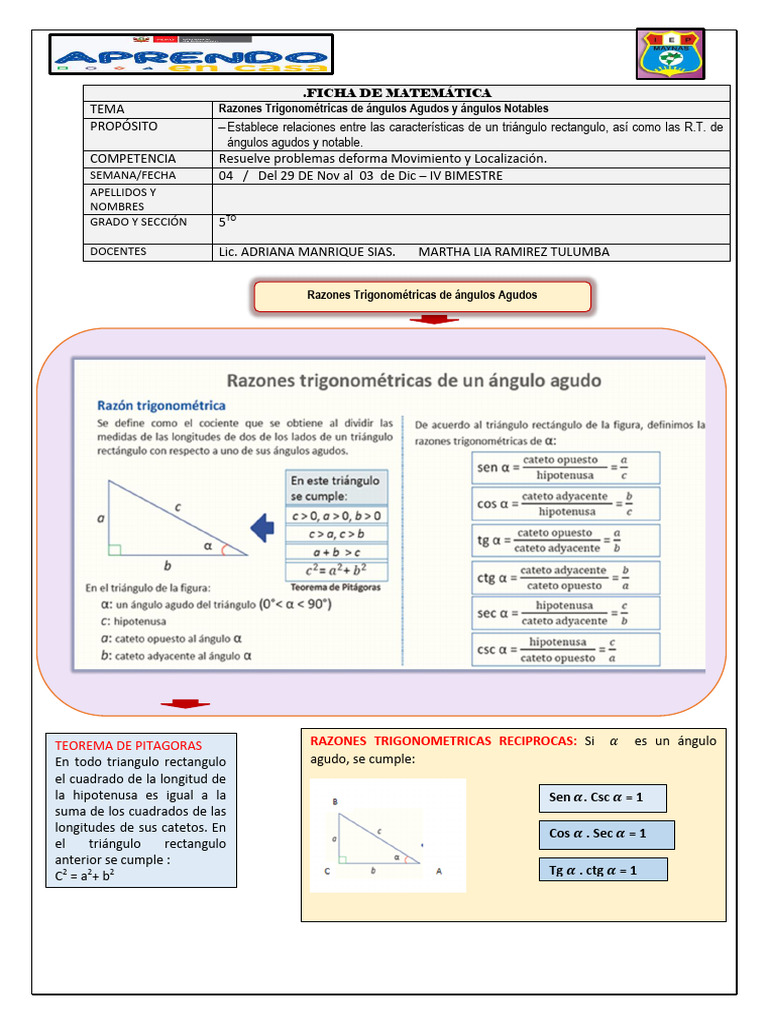 Razones Trigonométricas y Ejemplos | PDF | Funciones trigonométricas ...