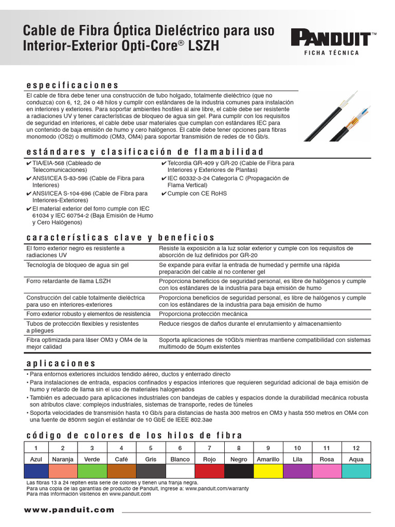 Cable de Fibra Óptica Dieléctrico para Uso Interior-Exterior Opti-Core LSZH | PDF | Fibra óptica ...