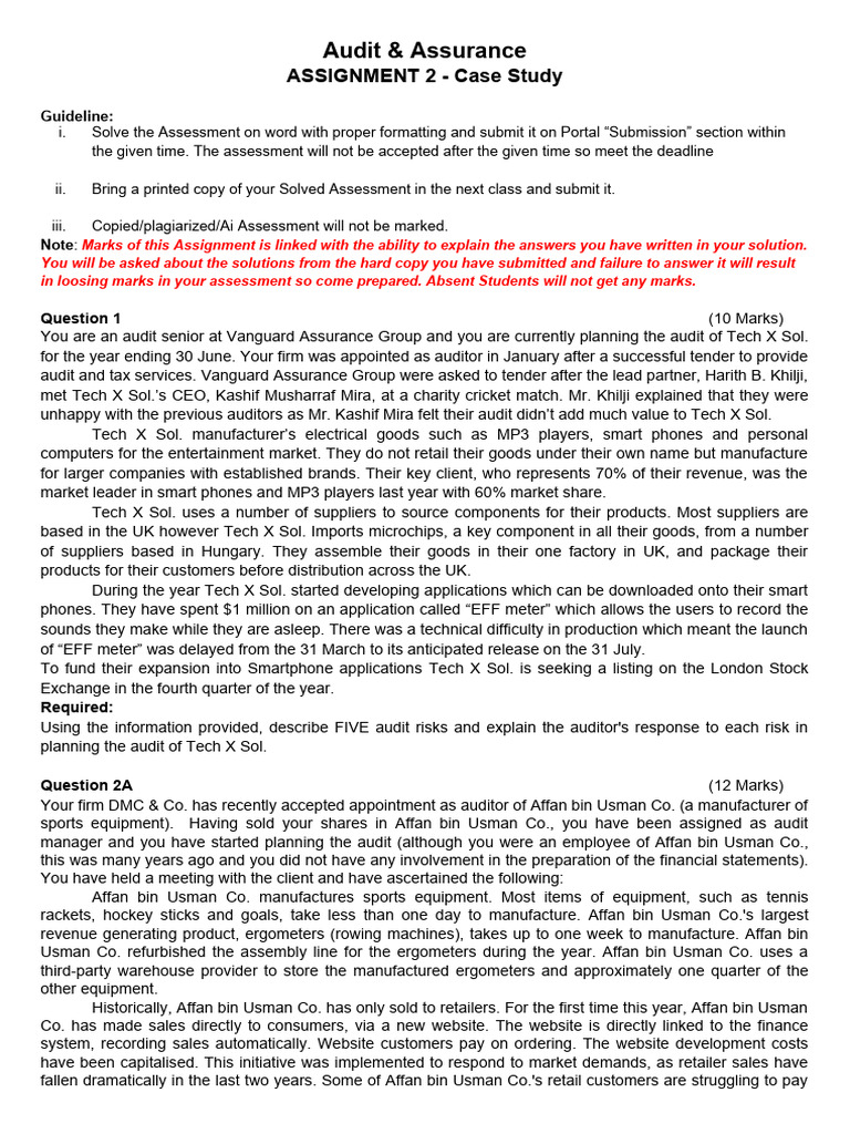 Audit & Assurance: ASSIGNMENT 2 - Case Study | PDF | Retail | Audit